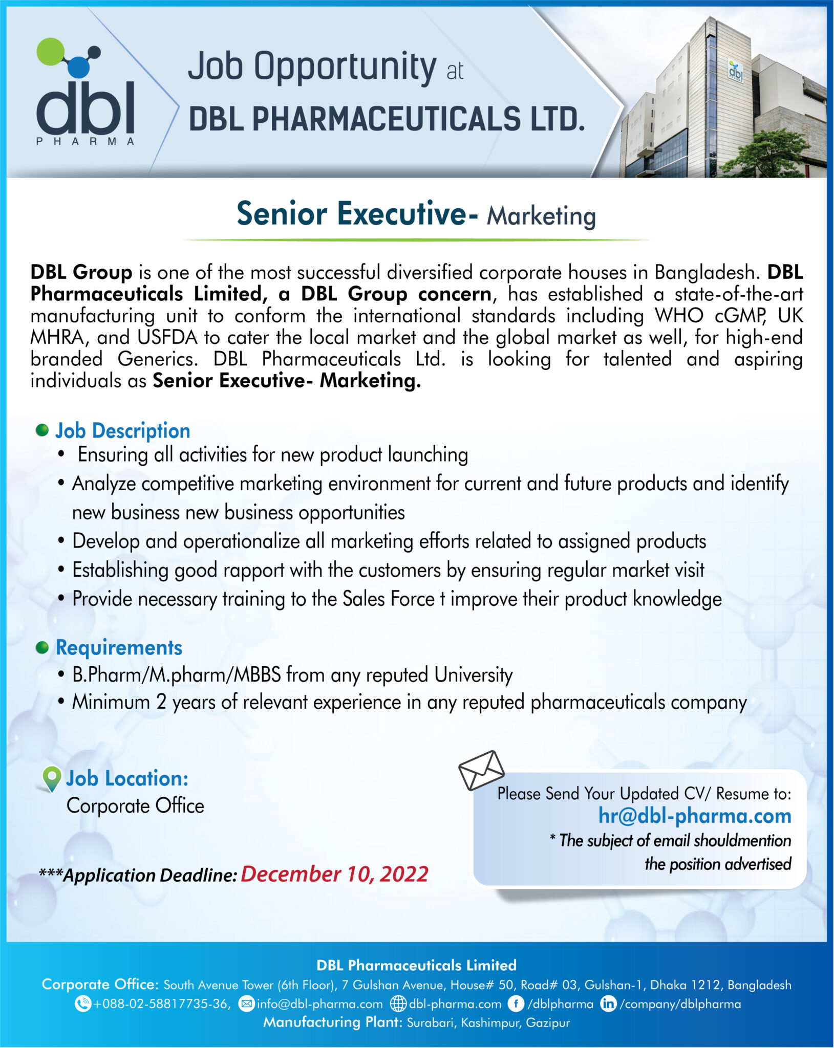 Senior Executive – Marketing – dbl pharma